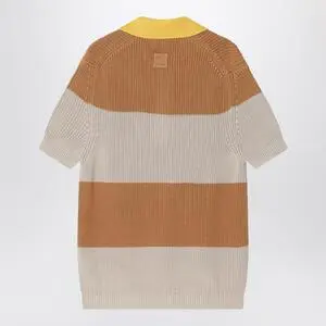 Fendi Knitted Cotton Polo Shirt With Sand And Beige Stripes - Gray