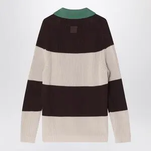Fendi Knitted Cotton Polo Shirt With And Beige Stripes - Brown