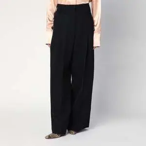 JIL SANDER Wide Silk Blend Trousers - Black
