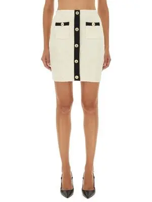 SELF-PORTRAIT Sequin Knit Skirt - Cream