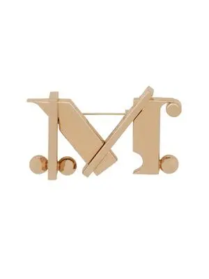 Max Mara Monogram Brooch - Gold