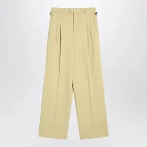 AMI Paris Wide Lime-coloured Wool Trousers - Green