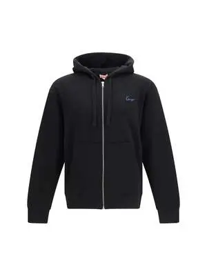 Kenzo Kenzio Signature Embroidered Cotton Zip Hoodie - Black