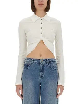 COURREGES Cropped Polo Shirt Twist - White