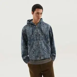 1989 STUDIO Denim Marbled Zip Hoodie - Blue