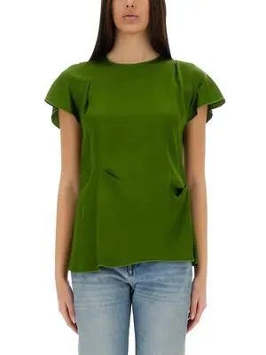 Victoria Beckham Folded Accent Short Sleeve Top - Green