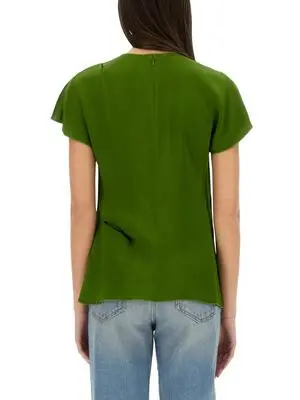 Victoria Beckham Folded Accent Short Sleeve Top - Green
