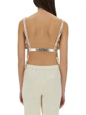 Rabanne Laminated Pleated Satin Top - Cream