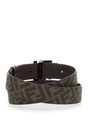 Fendi Leather Belt With Ff Logo Plate - Brown