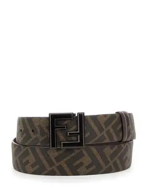 Fendi Leather Belt With Ff Logo Plate - Brown