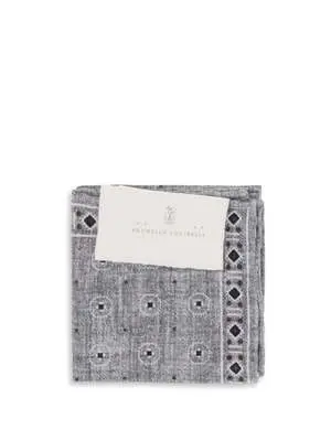 Brunello Cucinelli Ethnic-patterned Silk Pocket Square - Gray