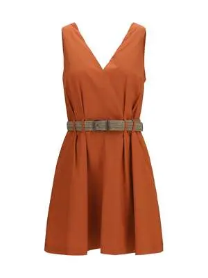 Brunello Cucinelli Brunello Cucinelli Pleated Dress With Rope Belt Orange