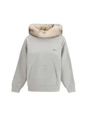 Prada Hoodie Features A Hood Lined In Shearling - Gray