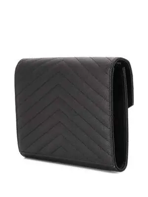 Saint Laurent Cassandre Matelassé Flap Pouch In Grain De Poudre Leather - Black