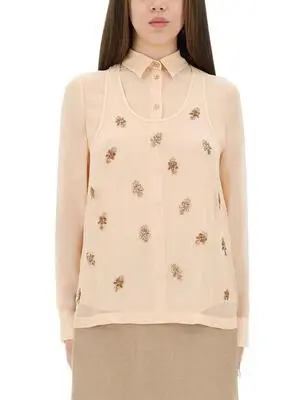Fendi Embroidered Georgette Top - Pink