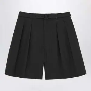 Saint Laurent Belted Bermuda Shorts In Corone Fabric - Black