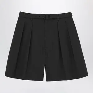 Saint Laurent Belted Bermuda Shorts In Corone Fabric - Black