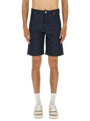 Fendi Ff Jacquard Denim Shorts - Blue
