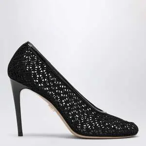 FERRAGAMO Cotton Macrame Stiletto Pump - Black