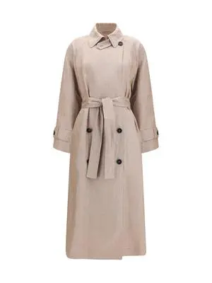 Brunello Cucinelli Linen Trench Coat With Lurex - Pink