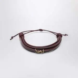 Saint Laurent Cassandre Multi-wrap Leather Bracelet - Red
