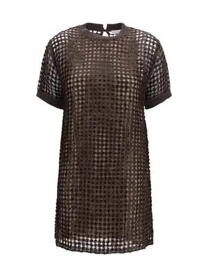Brunello Cucinelli Sequin Mesh Mini Dress - Brown