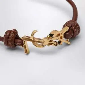Saint Laurent Cassandre Leather Cord Bracelet