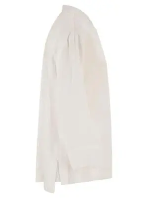 Max Mara S Linen Mandarin Collar Shirt - White