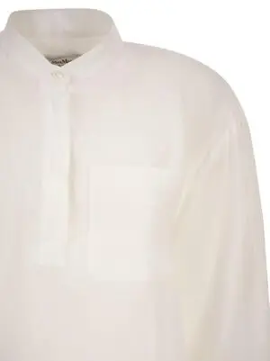 Max Mara S Linen Mandarin Collar Shirt - White