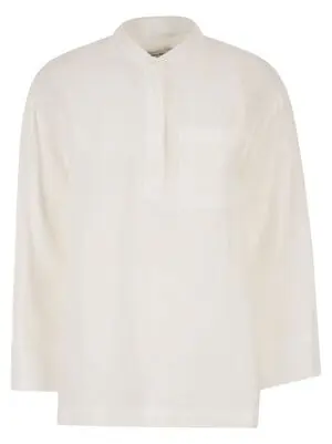 Max Mara S Linen Mandarin Collar Shirt - White