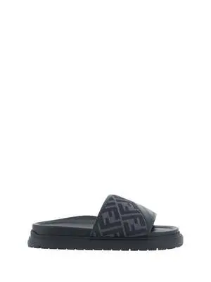 Fendi Slide Diagonal Sandals - Gray