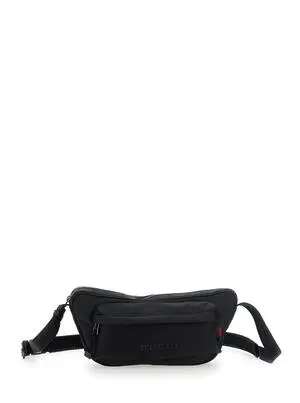 Gucci Black Pouch With Adjustable Waist Strap And Logo Lettering On The Front In Gg Canvas - Multicolor
