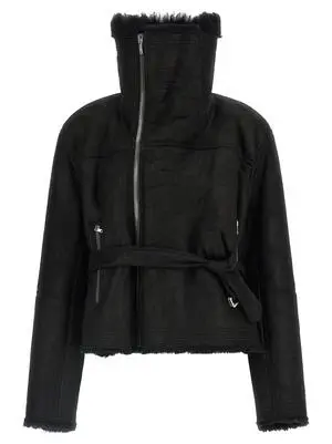Rick Owens Cropped Shearling Flight Jacket - Black
