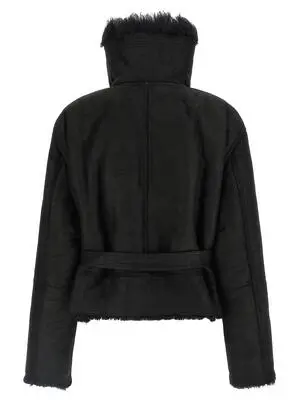Rick Owens Cropped Shearling Flight Jacket - Black