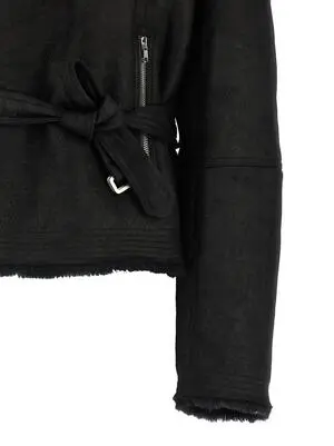 Rick Owens Cropped Shearling Flight Jacket - Black