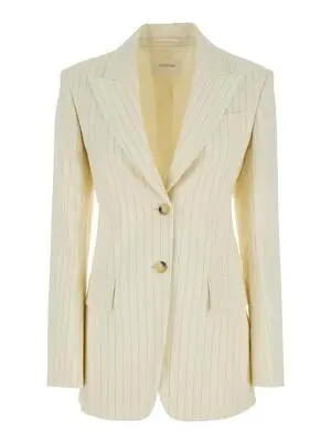 Sportmax Cream White Aversa Single-breasted Striped Blazer In Ramie - Multicolor