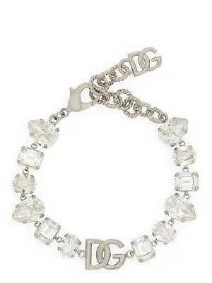 Dolce & Gabbana Bracelet With Rhinestones And Logo - Silver