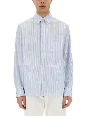 Versace Striped Shirt With Silk Printed Insert - Multicolor