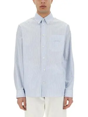 Versace Striped Shirt With Silk Printed Insert - Multicolor