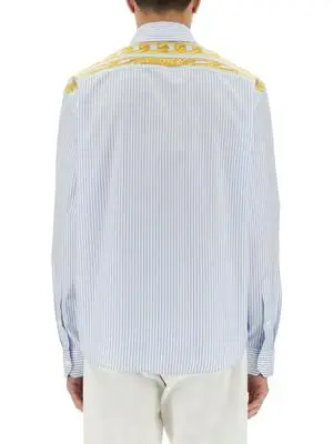 Versace Striped Shirt With Silk Printed Insert - Multicolor