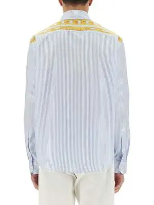 Versace Striped Shirt With Silk Printed Insert - Multicolor
