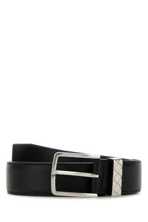 Bottega Veneta Leather Intreccio Loop Belt - Black