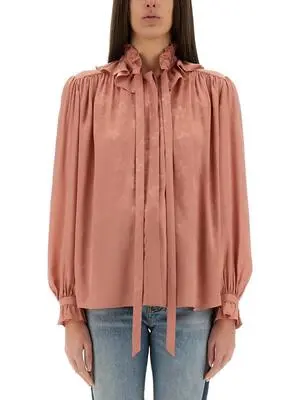 Chloé Fluid Silk Jacquard Blouse - Pink