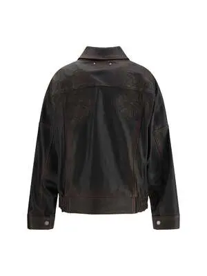 GOLDEN GOOSE Nappa Leather Bomber Jacket - Brown