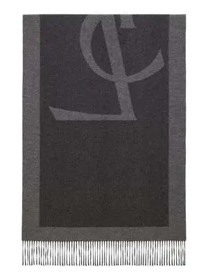 Saint Laurent Grey Scarf With Maxi Logo Lettering And Fringed Hem In Silk - Multicolor