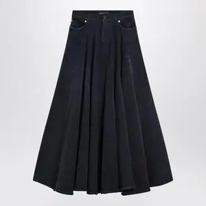 Balenciaga Navy Maxi Godet Denim Skirt - Blue