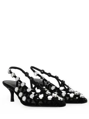 Attico Grid Slingback Shoes - Black