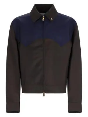 Versace Giacca In Lana E Mohair Con Zip - Brown