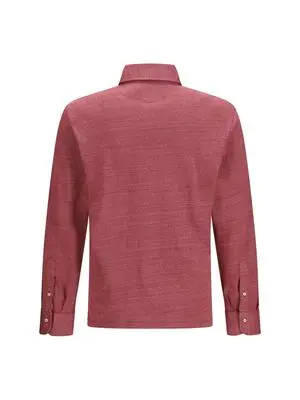 Brunello Cucinelli Long-sleeve Polo In Mélange Linen And Cotton Jersey - Pink
