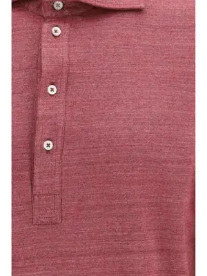 Brunello Cucinelli Long-sleeve Polo In Mélange Linen And Cotton Jersey - Pink